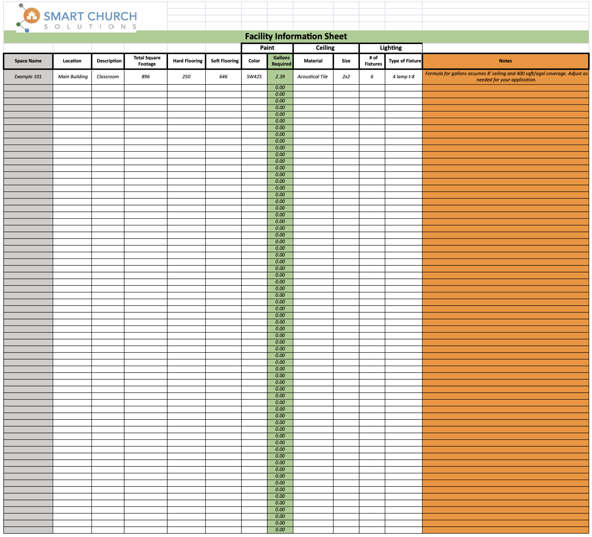 Church Facility Data Sheet and Tracker - Smart Church Solutions